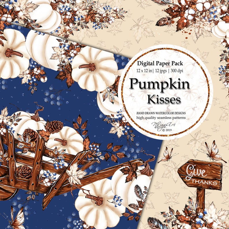 Autumn Digital Papers, Fall Watercolor Backgrounds, Thanksgiving ...
