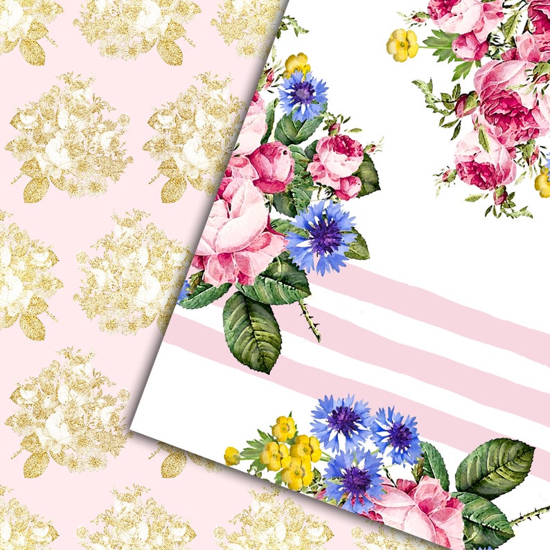 Romantic Paper Pack Glam Seamless Patterns Watercolor Illustrations ...