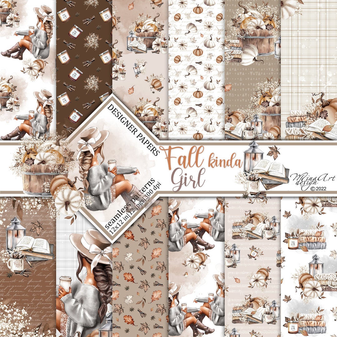 Fall Digital Papers, Autumn, Planner Stickers, Fashion Girl, Fabric ...