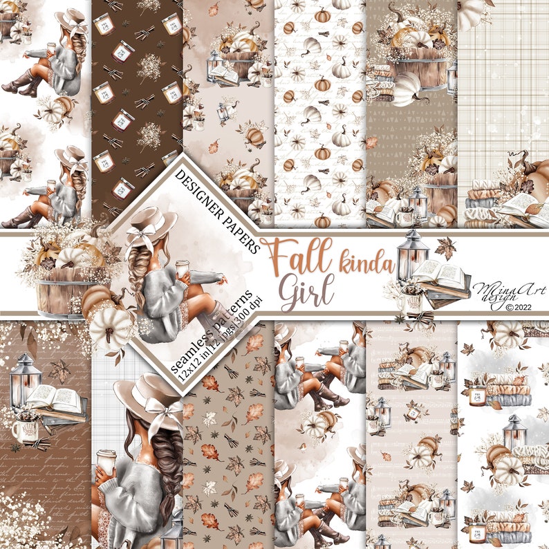 Fall Digital Papers, Autumn, Planner Stickers, Fashion Girl, Fabric ...