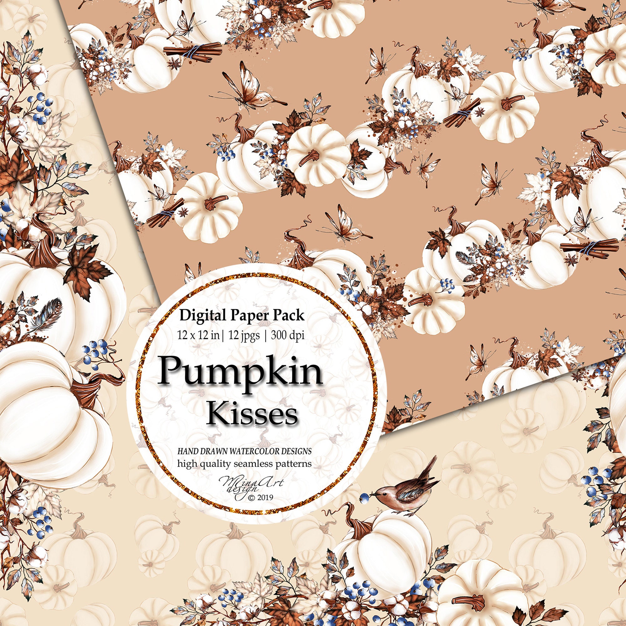 Autumn Digital Papers, Fall Watercolor Backgrounds, Thanksgiving ...