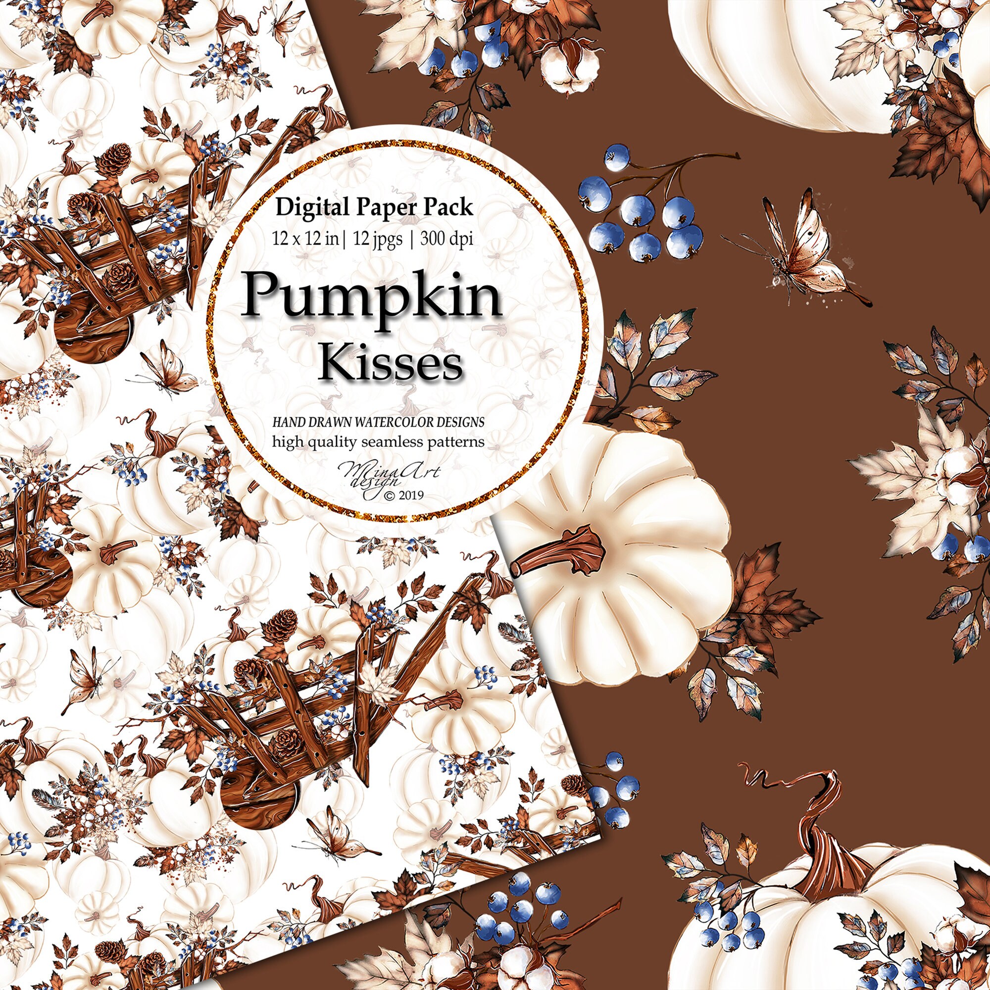 Autumn Digital Papers, Fall Watercolor Backgrounds, Thanksgiving ...