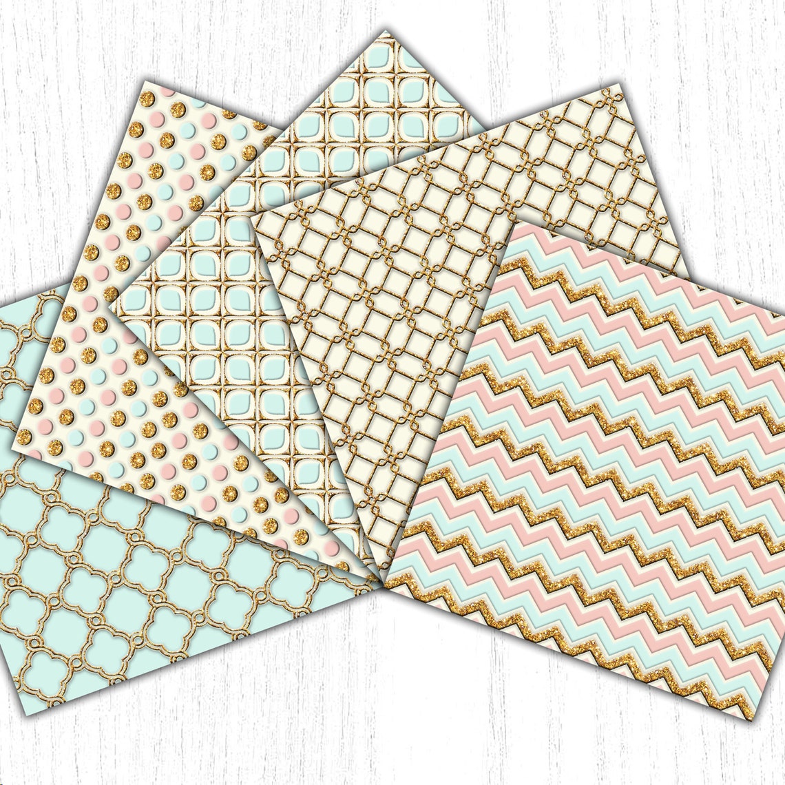 Blush Mint Digital Paper Pack Seamless Patterns Printable Planner ...