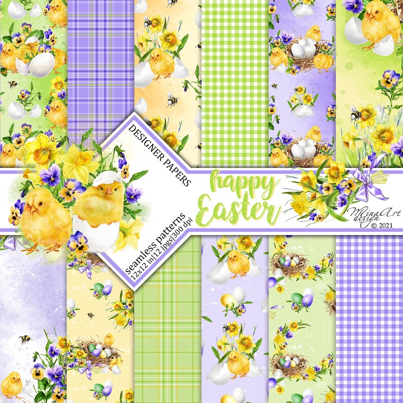 Easter Digital Papers, Spring Flowers, Planner Stickers, Cute Chicks ...