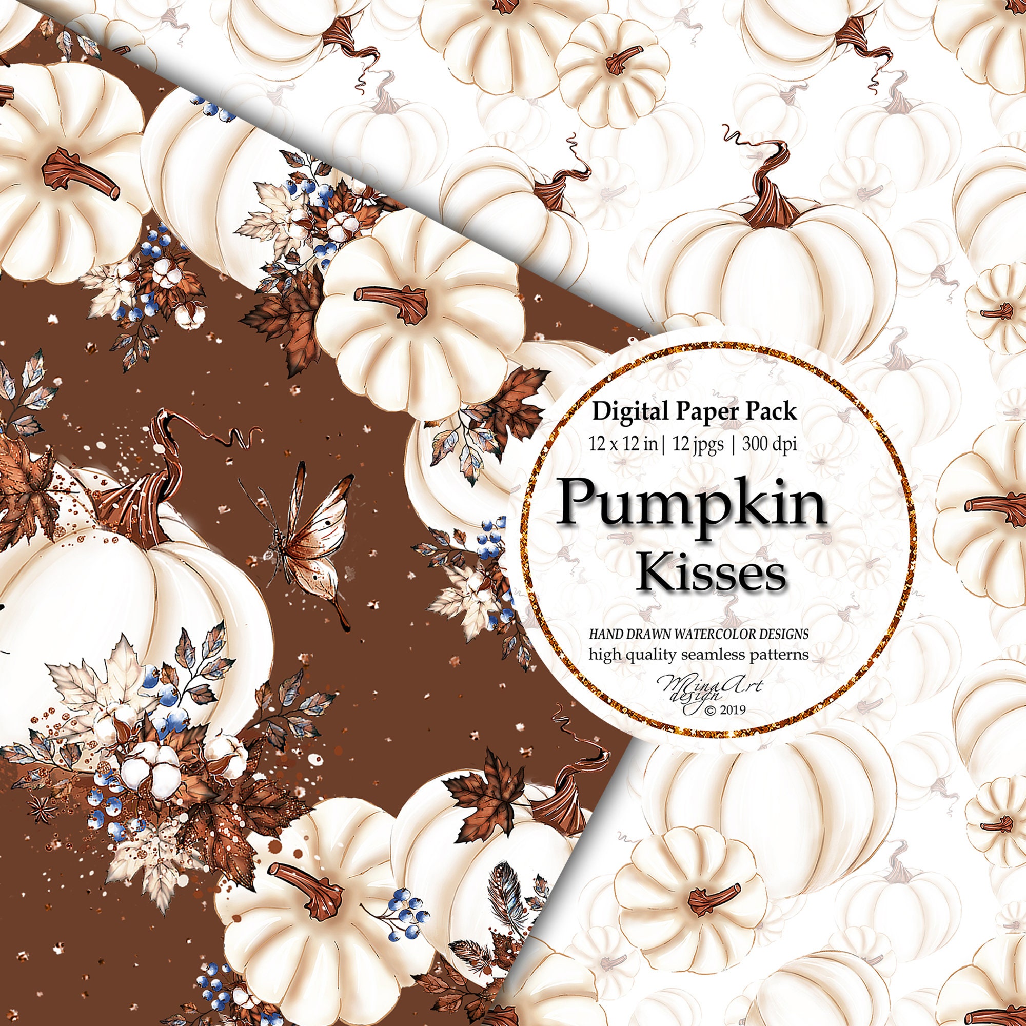 Autumn Digital Papers, Fall Watercolor Backgrounds, Thanksgiving ...