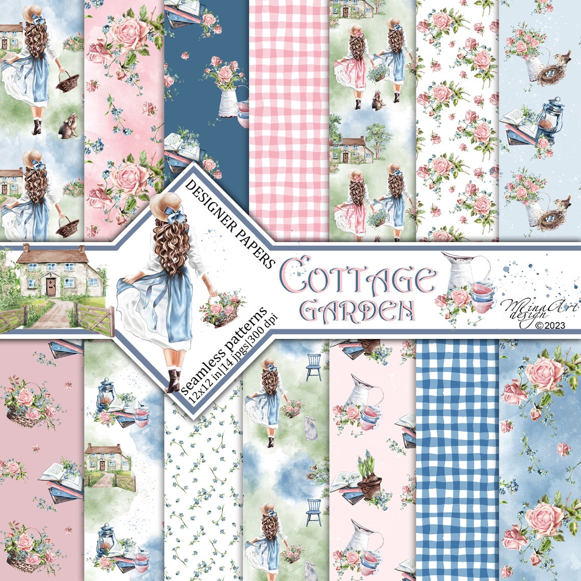 Summer Digital Papers, Cottage Garden, Cottagecore, Countryside Scenes ...