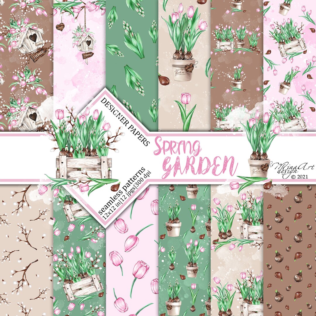 Spring Digital Papers, Garden, Watercolor, Planner Stickers, Cute ...