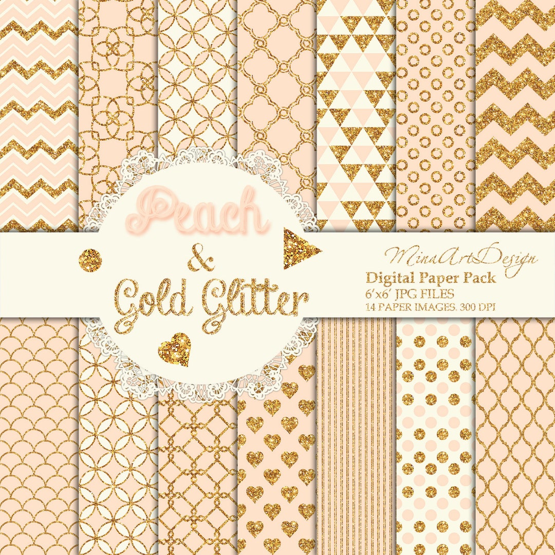 Gold Peach Digital Paper Pack Seamless Patterns Printable Planner ...