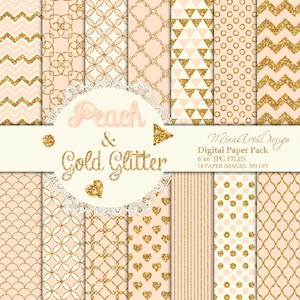 Gold Peach Digital Paper Pack Seamless Patterns Printable Planner ...