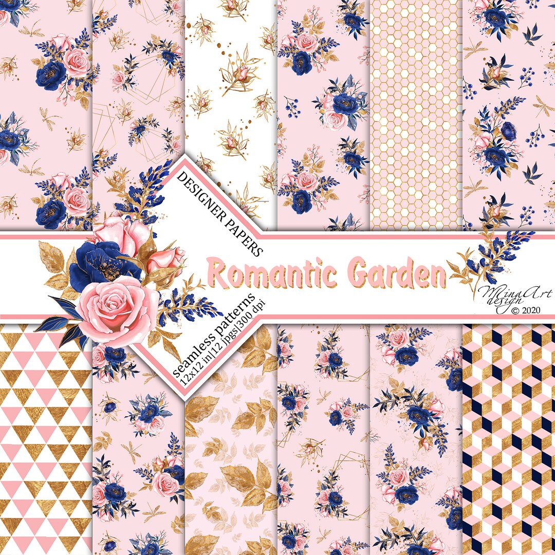 Romantic Garden Paper Pack Watercolor Seamless Patterns Floral Wedding ...