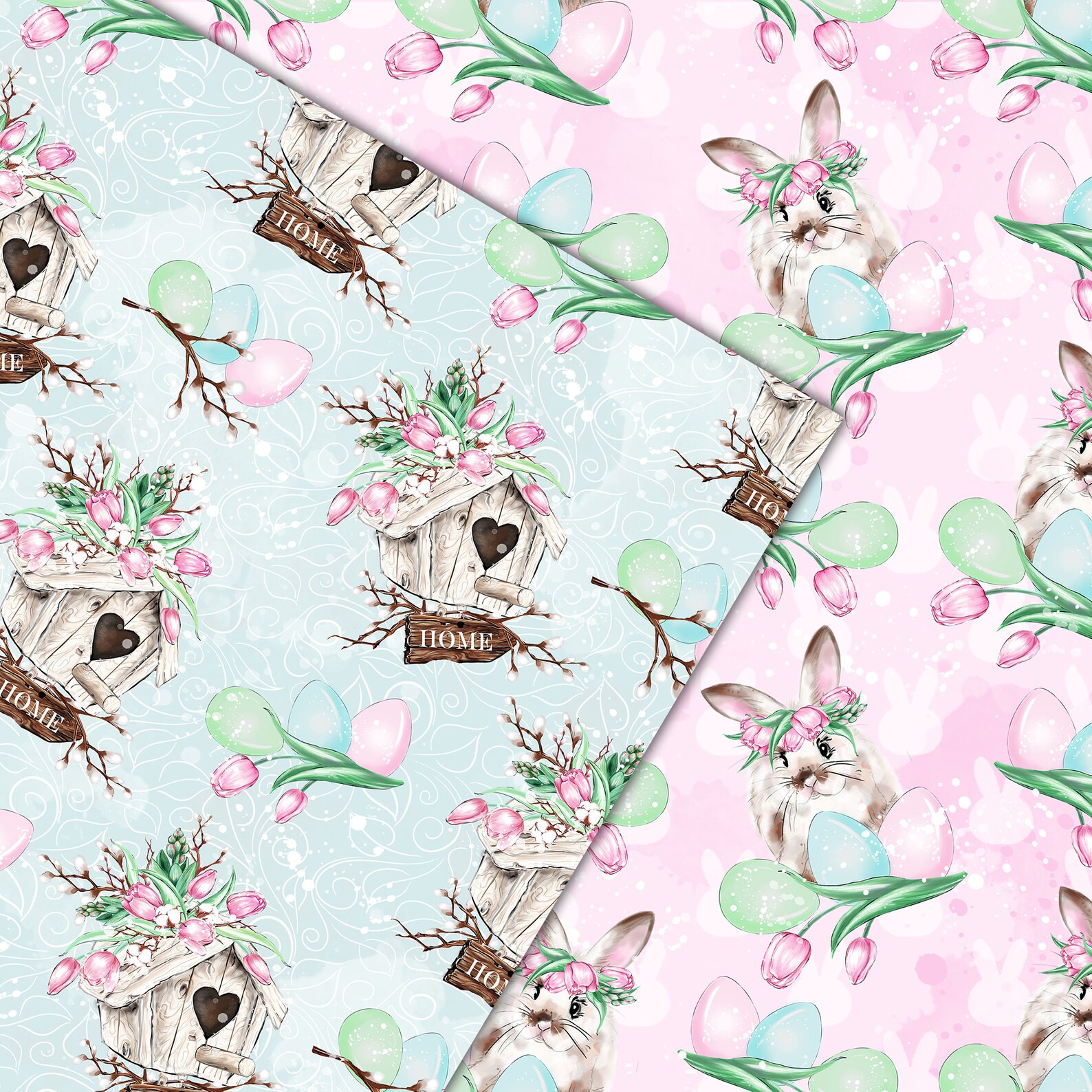Easter Digital Papers, Spring Planner Stickers, Cute Bunny, Pastel Eggs ...