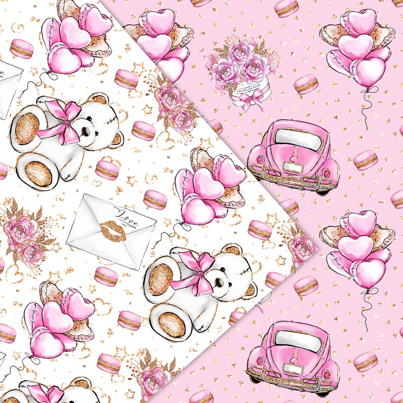 Romantic Digital Paper Pack Love Planner Stickers Valentine Watercolor ...