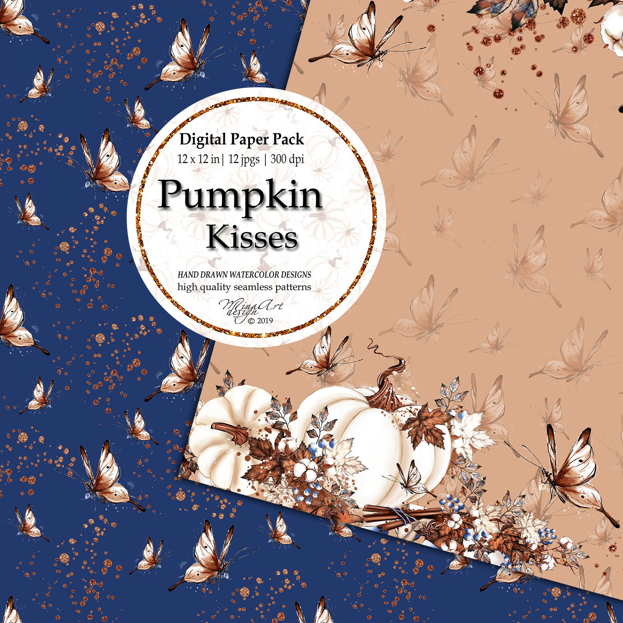 Autumn Digital Papers, Fall Watercolor Backgrounds, Thanksgiving ...