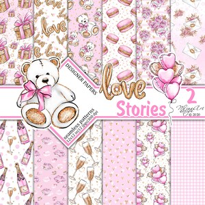 Romantic Digital Paper Pack Love Planner Stickers Valentine Watercolor ...