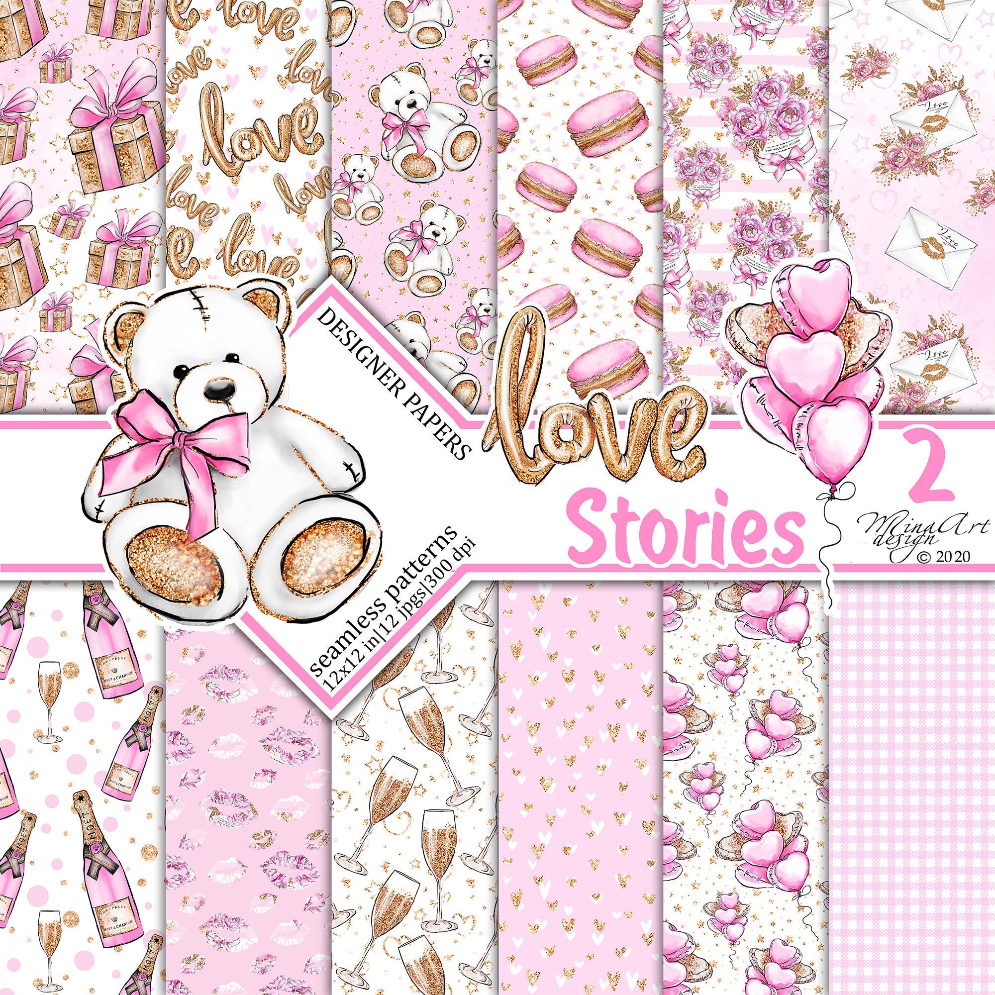 Romantic Digital Paper Pack Love Planner Stickers Valentine | Etsy
