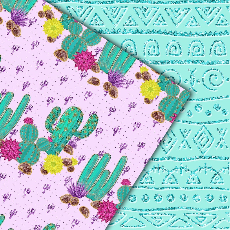 Cactus Paper Pack Succulents Digital Backgrounds Seamless Patterns ...