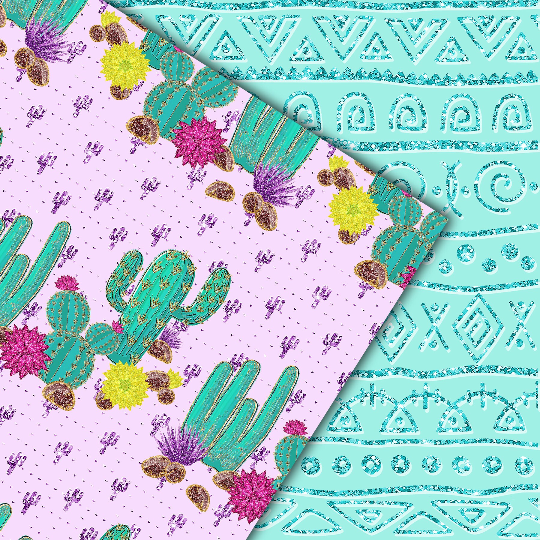 Cactus Paper Pack Succulents Digital Backgrounds Seamless Patterns ...