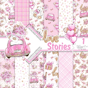 Romantic Digital Paper Pack Love Planner Stickers Valentine Watercolor ...