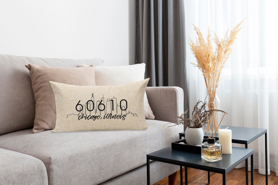 Personalized Chicago Skyline Lumbar Pillow | Custom Zip Code Home Decor ...