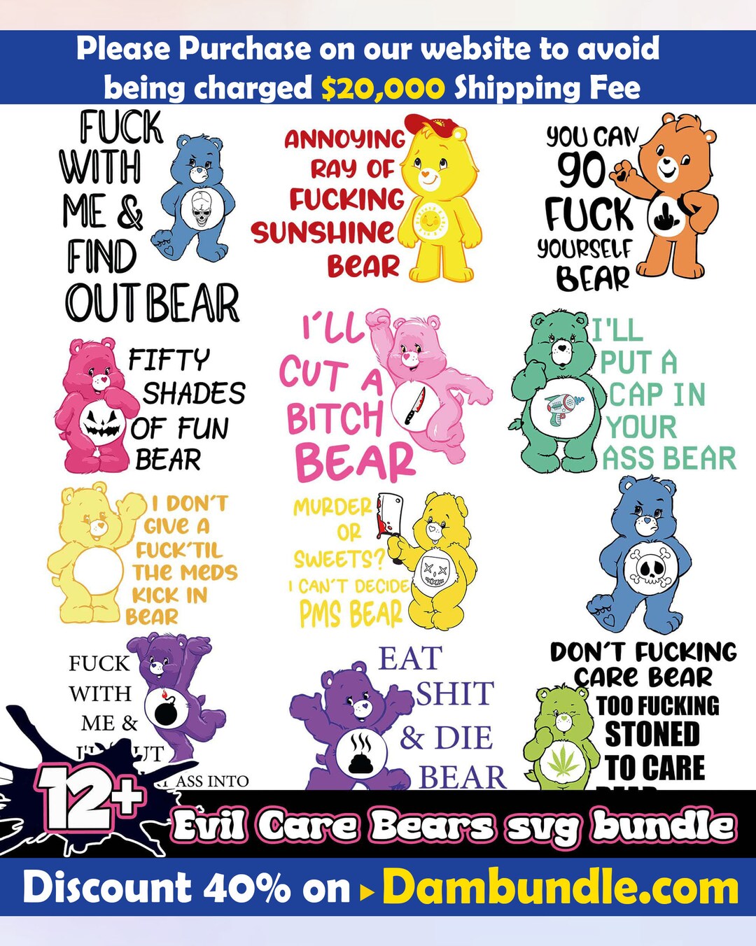 Evil Care Bears SVG Bundle, New Evil Sassy Rude Sarcastic Funny Care ...