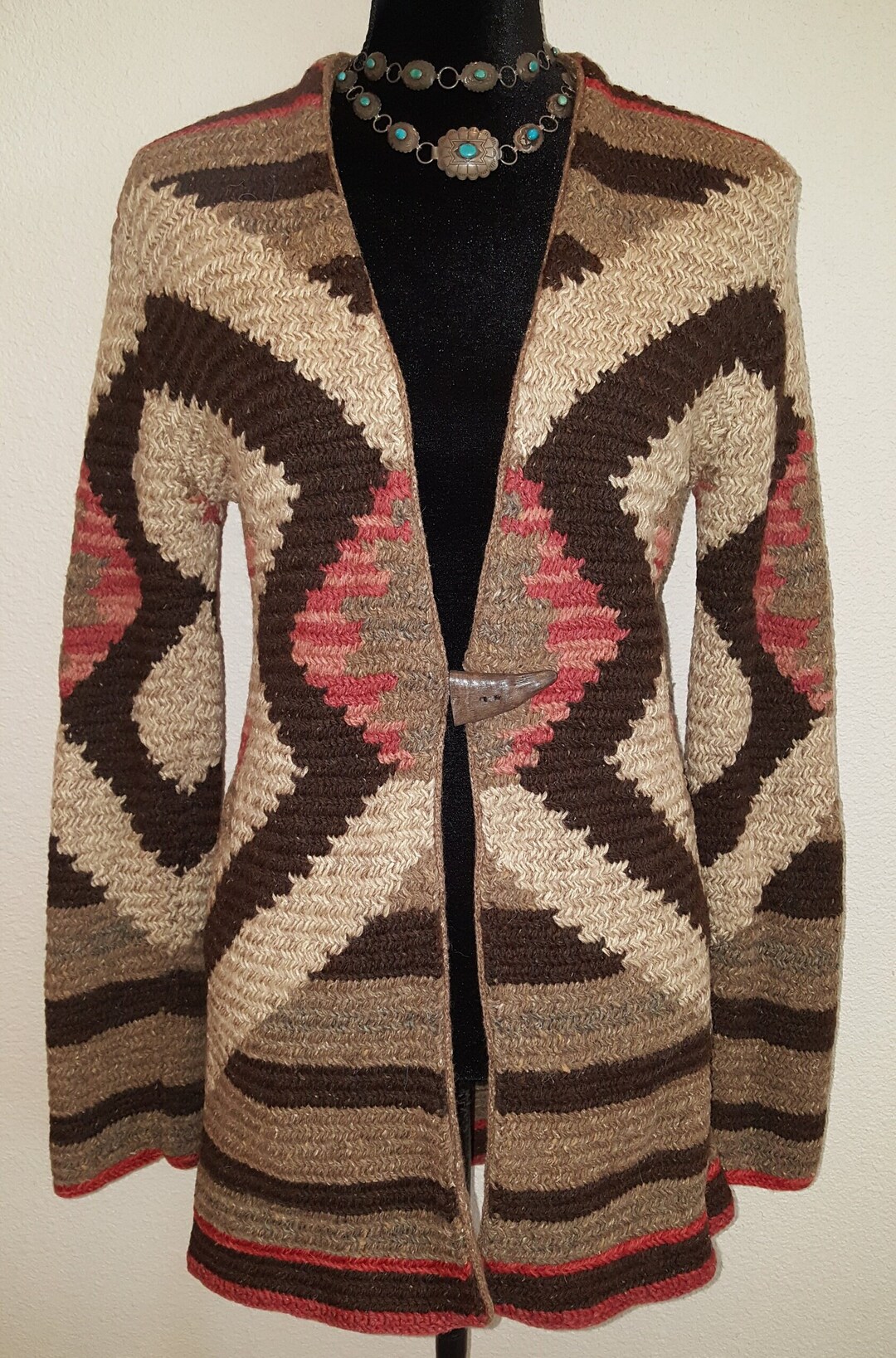 HERRINGBONE Ralph Lauren Cardigan Sweater Coat Western Southwestern ...