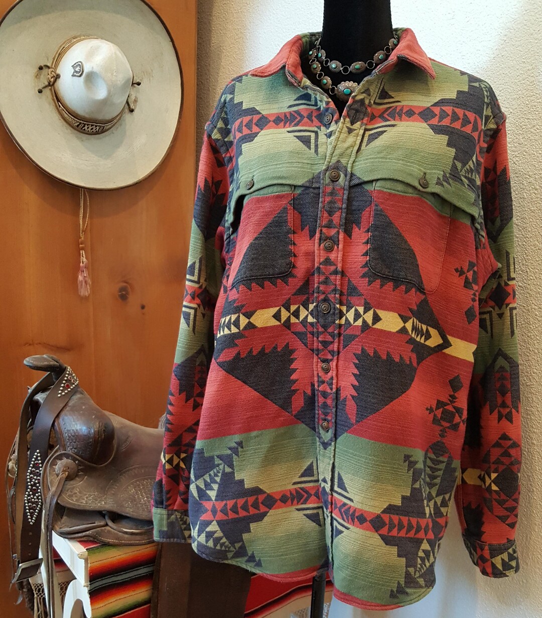 Sz XL Ralph Lauren Shirt Polo Western Long Sleeve Aztec Southwestern ...