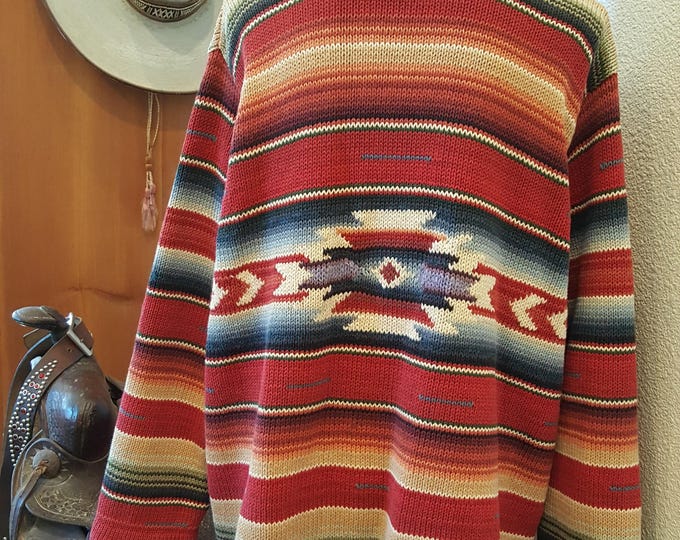 ICONIC Ralph Lauren Cardigan Sweater Coat Western SERAPE Aztec Mexican ...