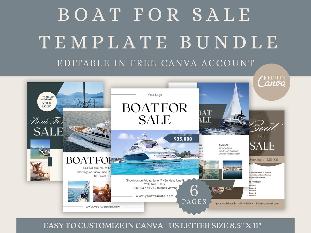 Boats for Sale, Boats for Sale Flyer Bundle, Fully Editable Canva ...