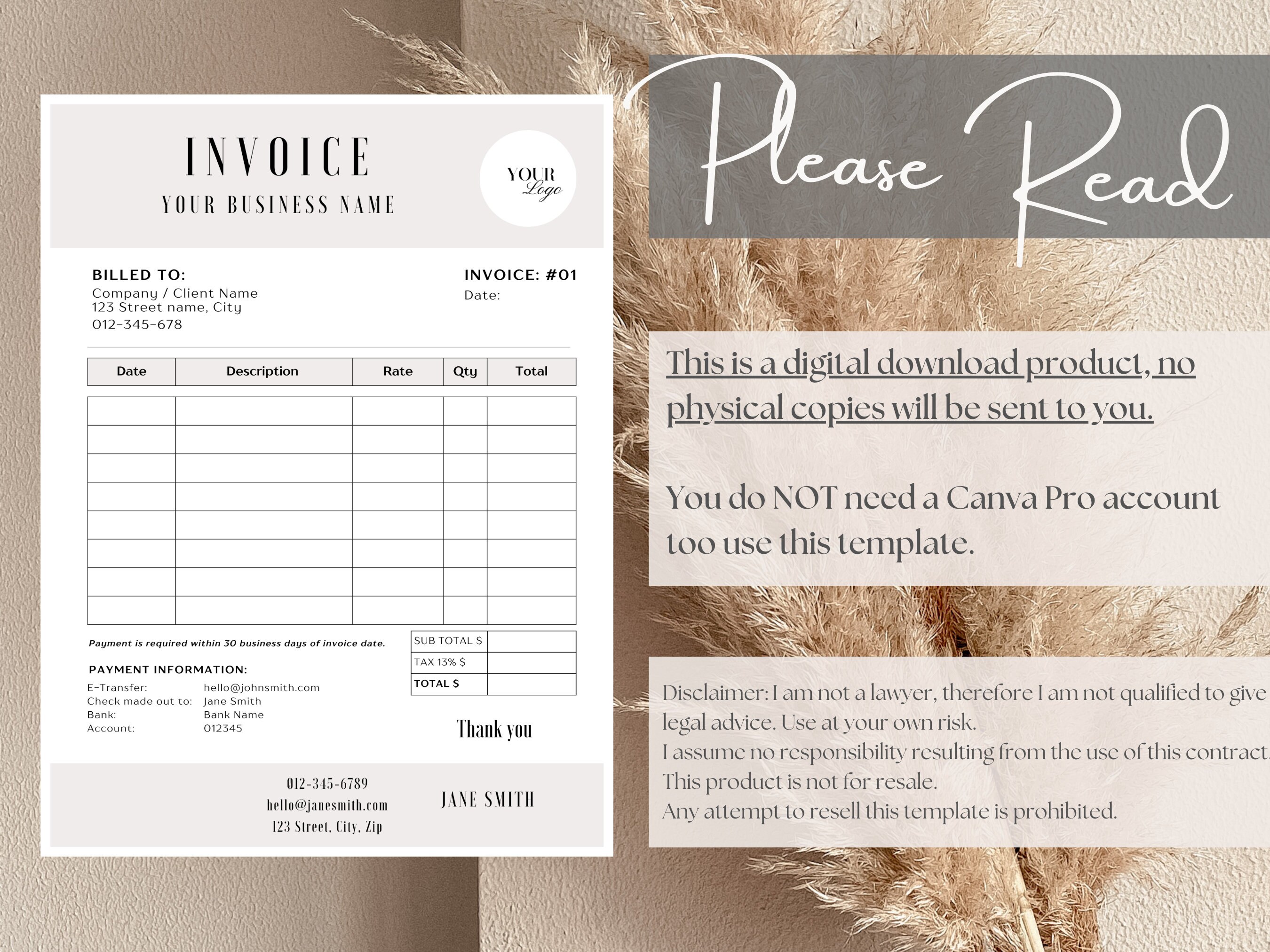 Invoice Template Download, Invoice Template, Receipt Template, Editable ...