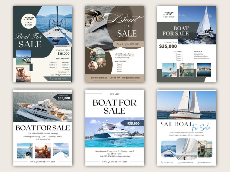 Boats for Sale, Boats for Sale Flyer Bundle, Fully Editable Canva ...