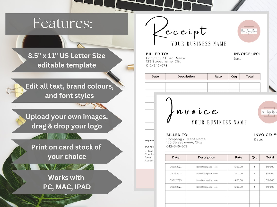 Invoice Template Download, Invoice Template, Receipt Template, Editable ...