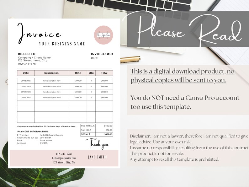 Invoice Template Download, Invoice Template, Receipt Template, Editable ...