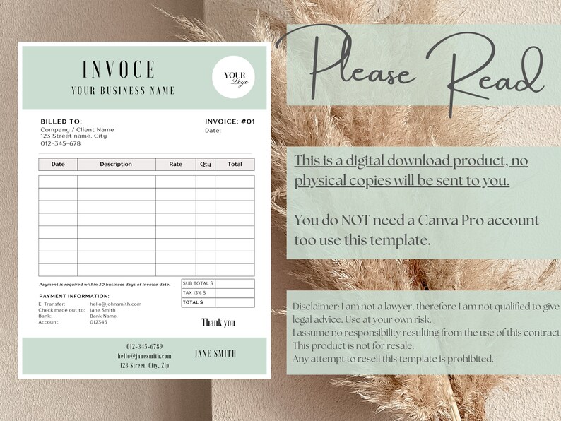 Invoice Template Download, Invoice Template, Receipt Template, Editable ...