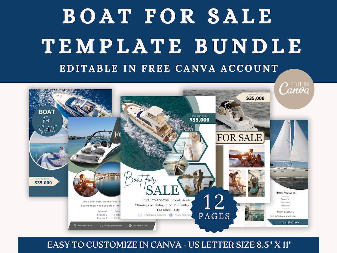 Boats for Sale, Boats for Sale Flyer Bundle, Fully Editable Canva ...