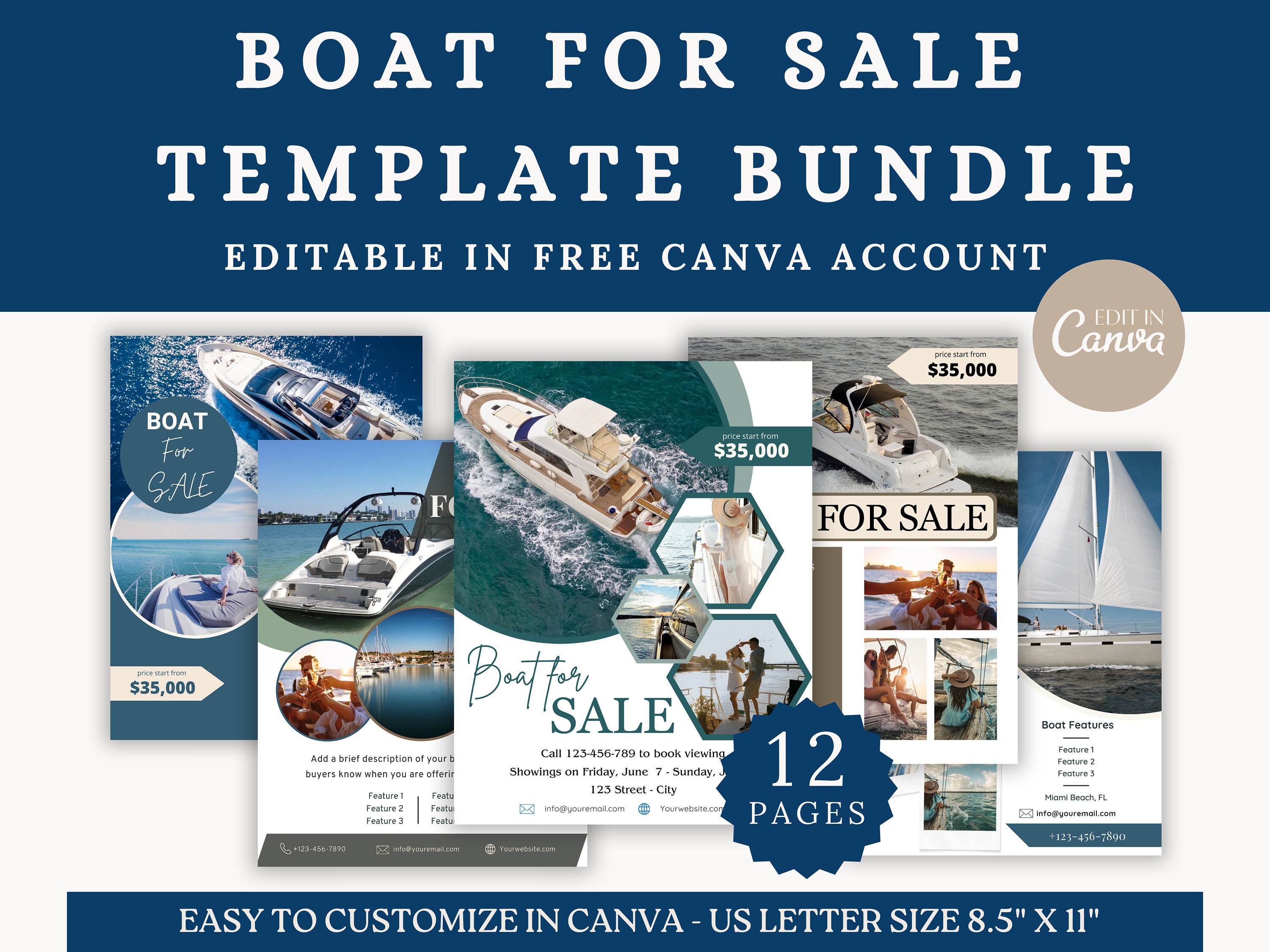 Boats for Sale, Boats for Sale Flyer Bundle, Fully Editable Canva ...