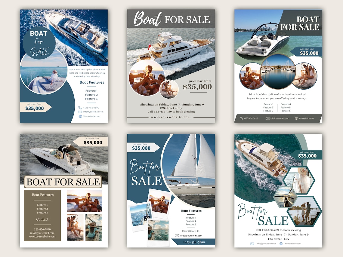 Boats for Sale, Boats for Sale Flyer Bundle, Fully Editable Canva ...