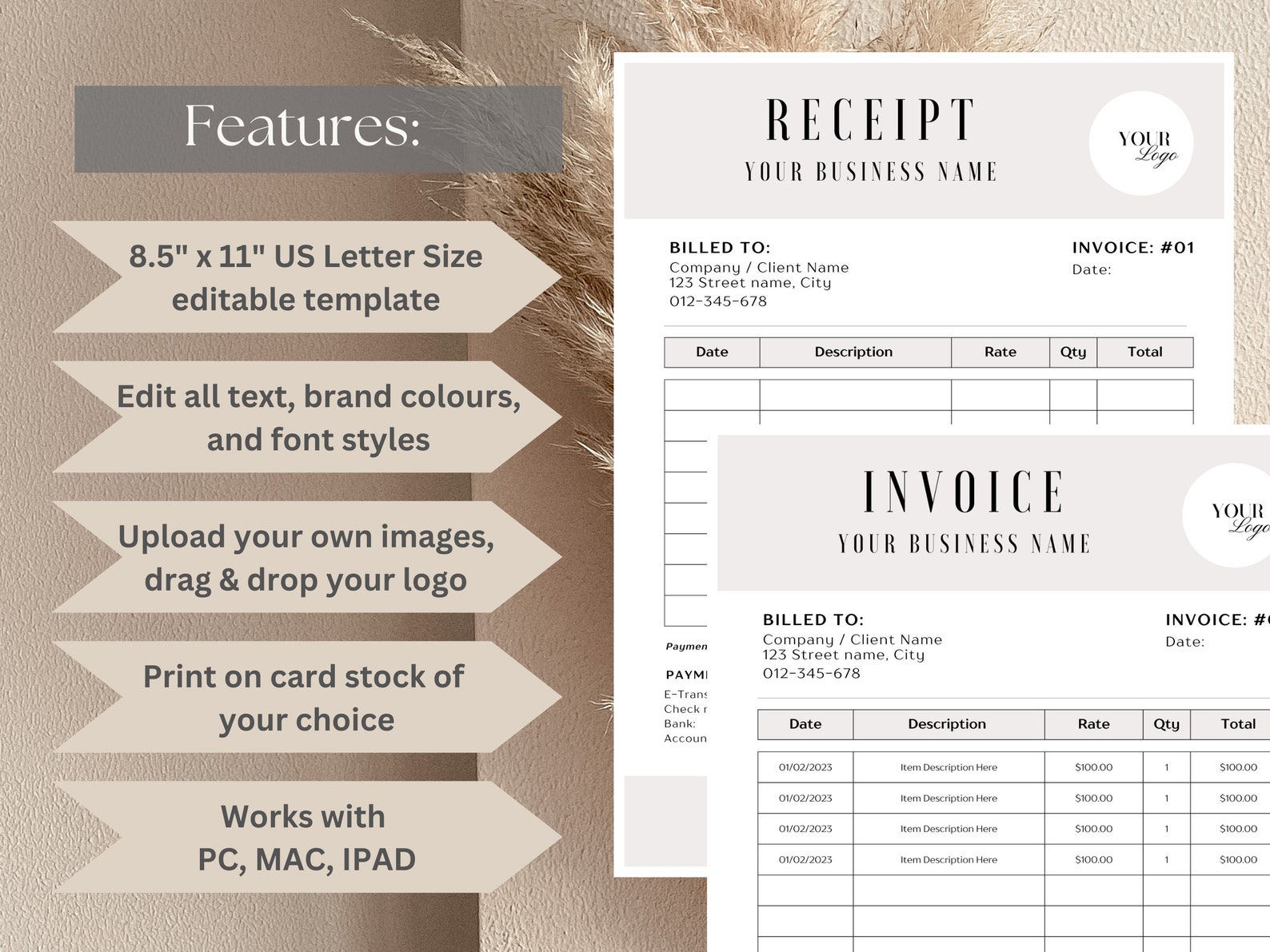 Invoice Template Download, Invoice Template, Receipt Template, Editable ...