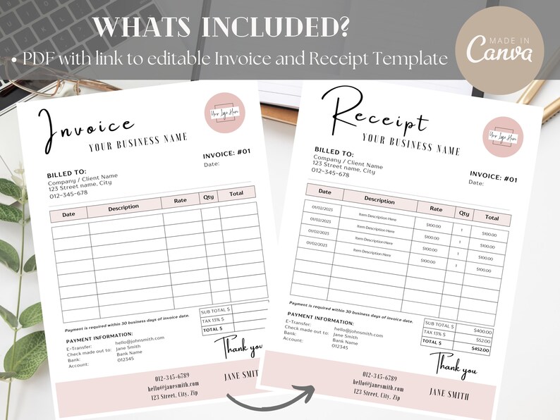 Invoice Template Download, Invoice Template, Receipt Template, Editable ...