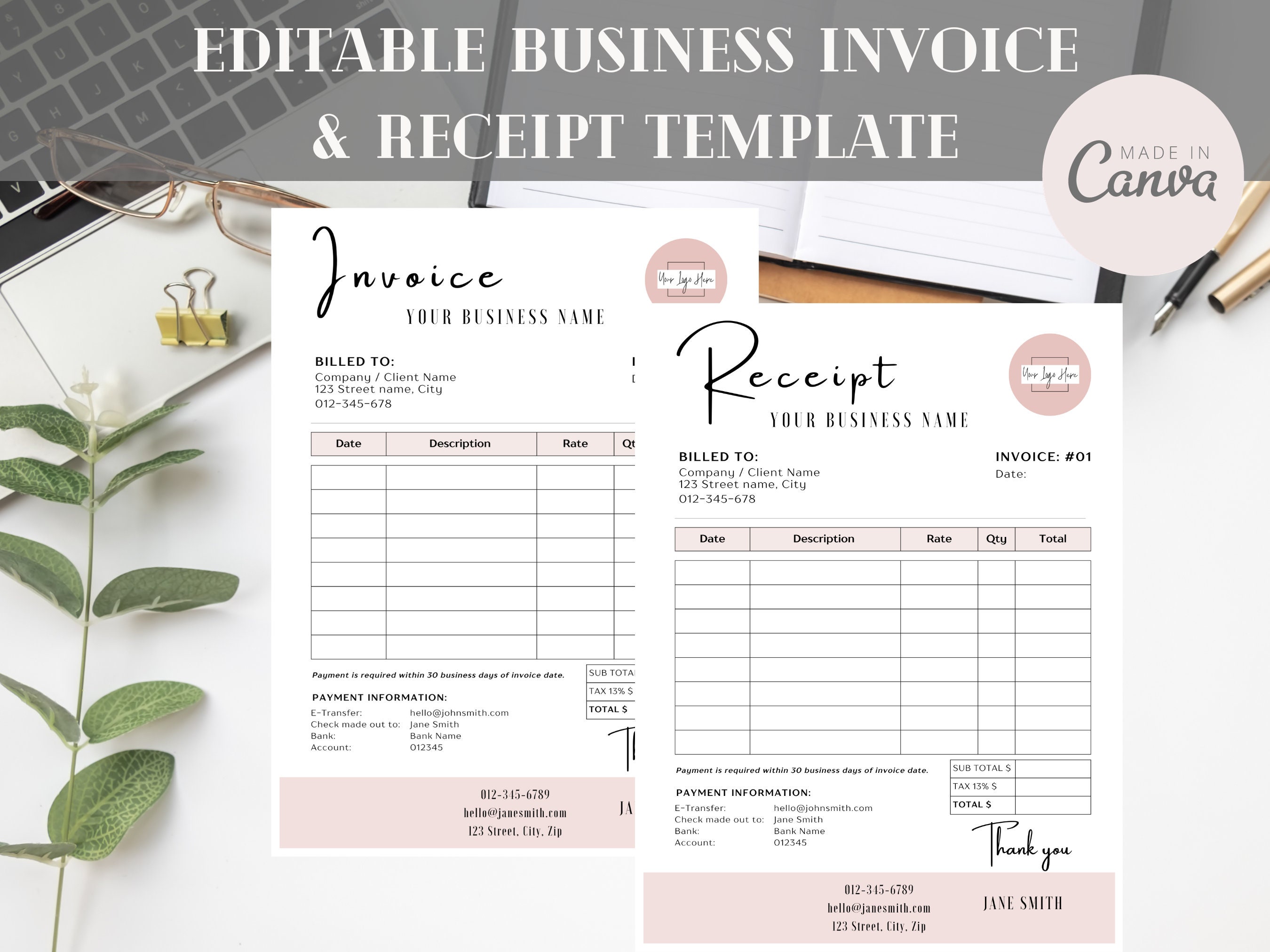 Invoice Template Download, Invoice Template, Receipt Template, Editable ...