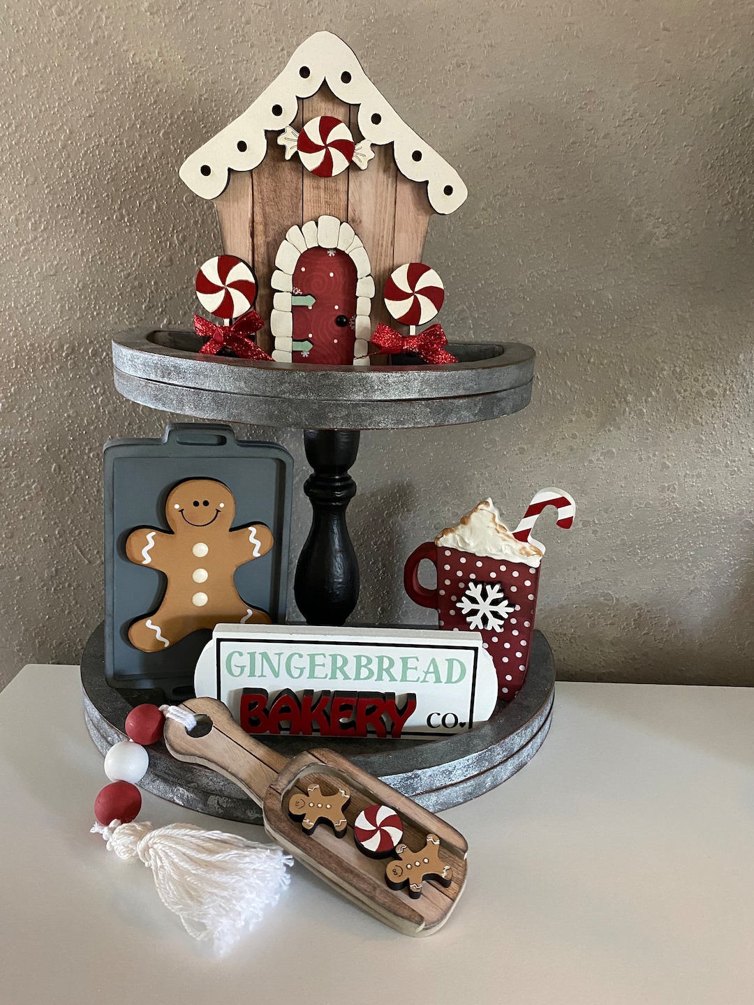 Gingerbread Tiered Tray, Gingerbread Man, Gingerbread House, Hot Cocoa ...