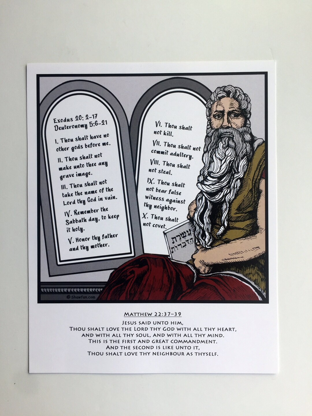 Moses With 10 Commandments Exodus 20:2-7 Illustrated Bible Verse ...