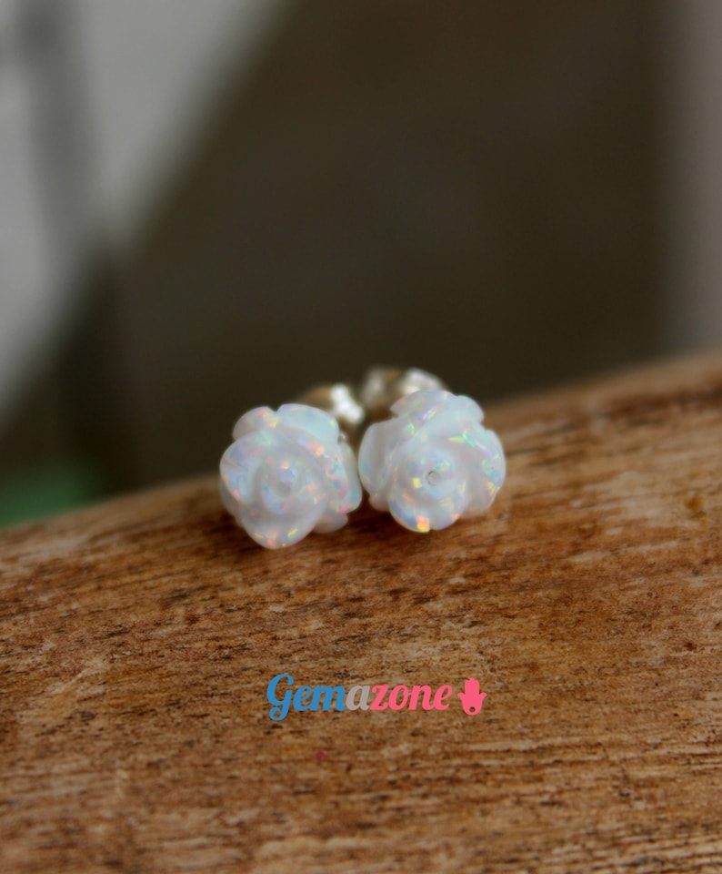 White Opal Earrings / Opal Stud Earring / Rose Flower Opal - Etsy