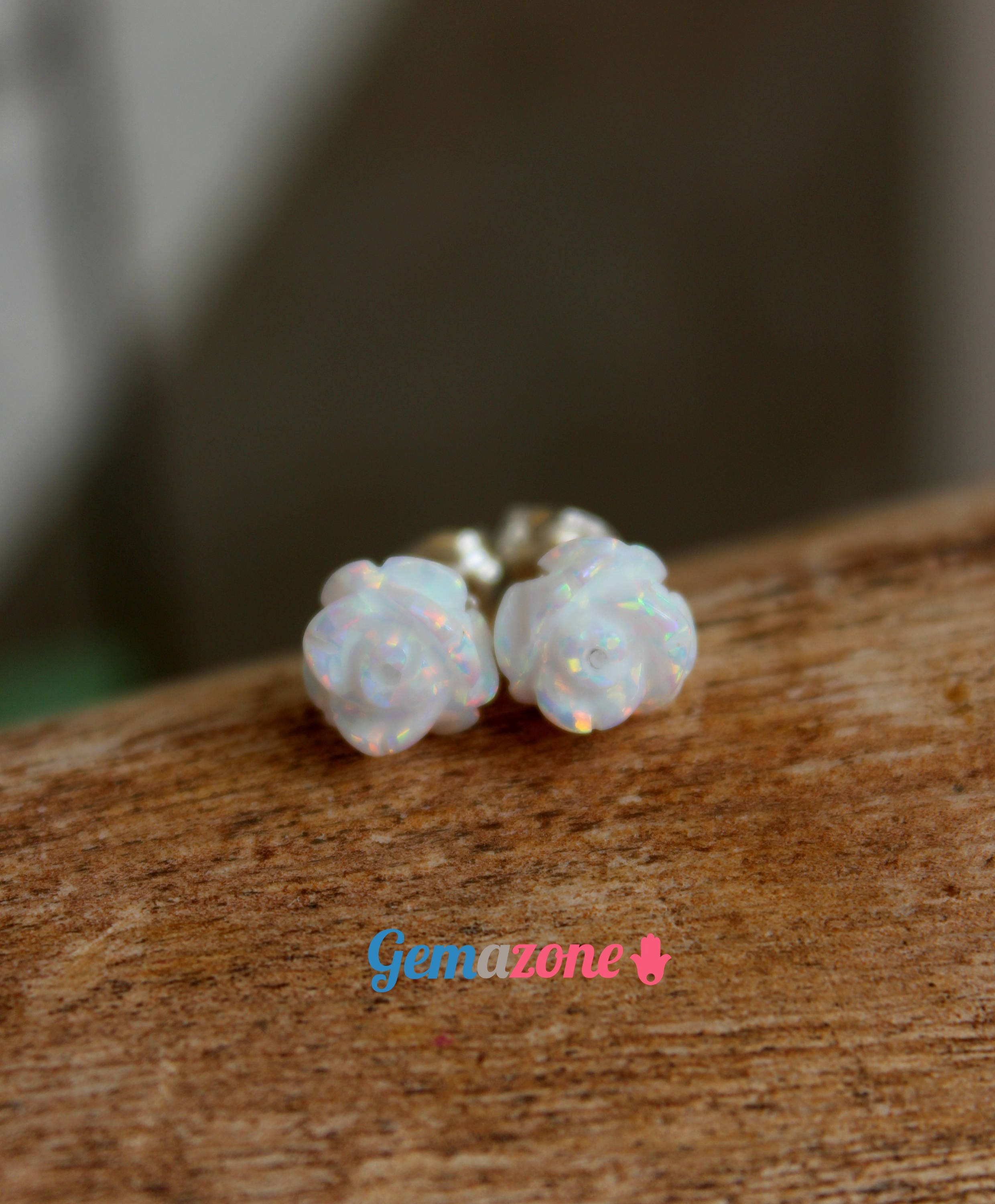 Flower Opal Earrings / Rose White Blue Mint Green Opal Stud | Etsy