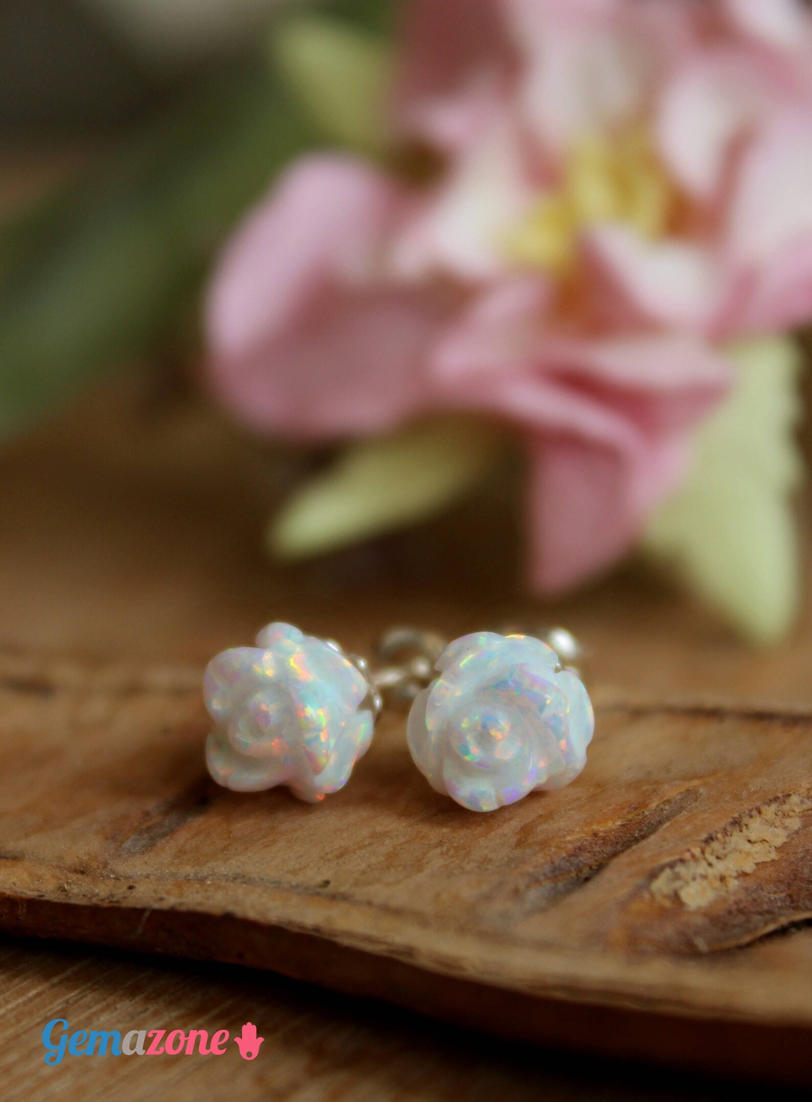 Flower Opal Earrings / Rose White Blue Mint Green Opal Stud - Etsy