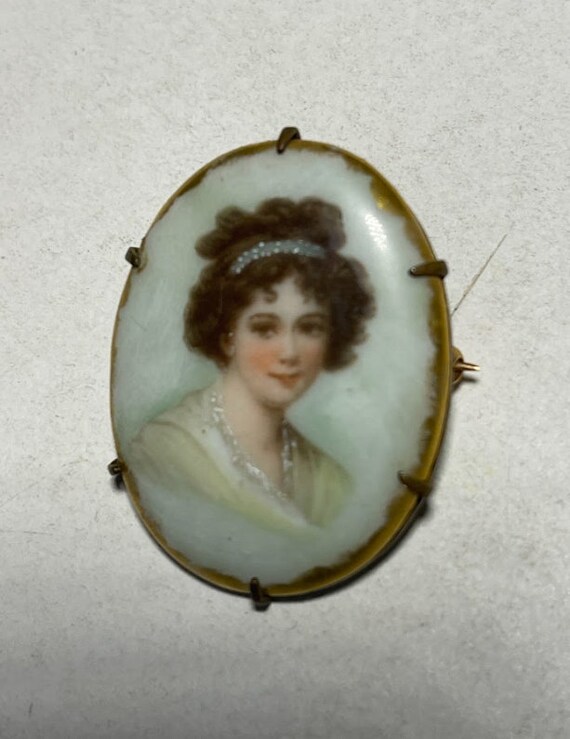 Antique Victorian Cameo Miniature Portrait Brooch Han… - Gem