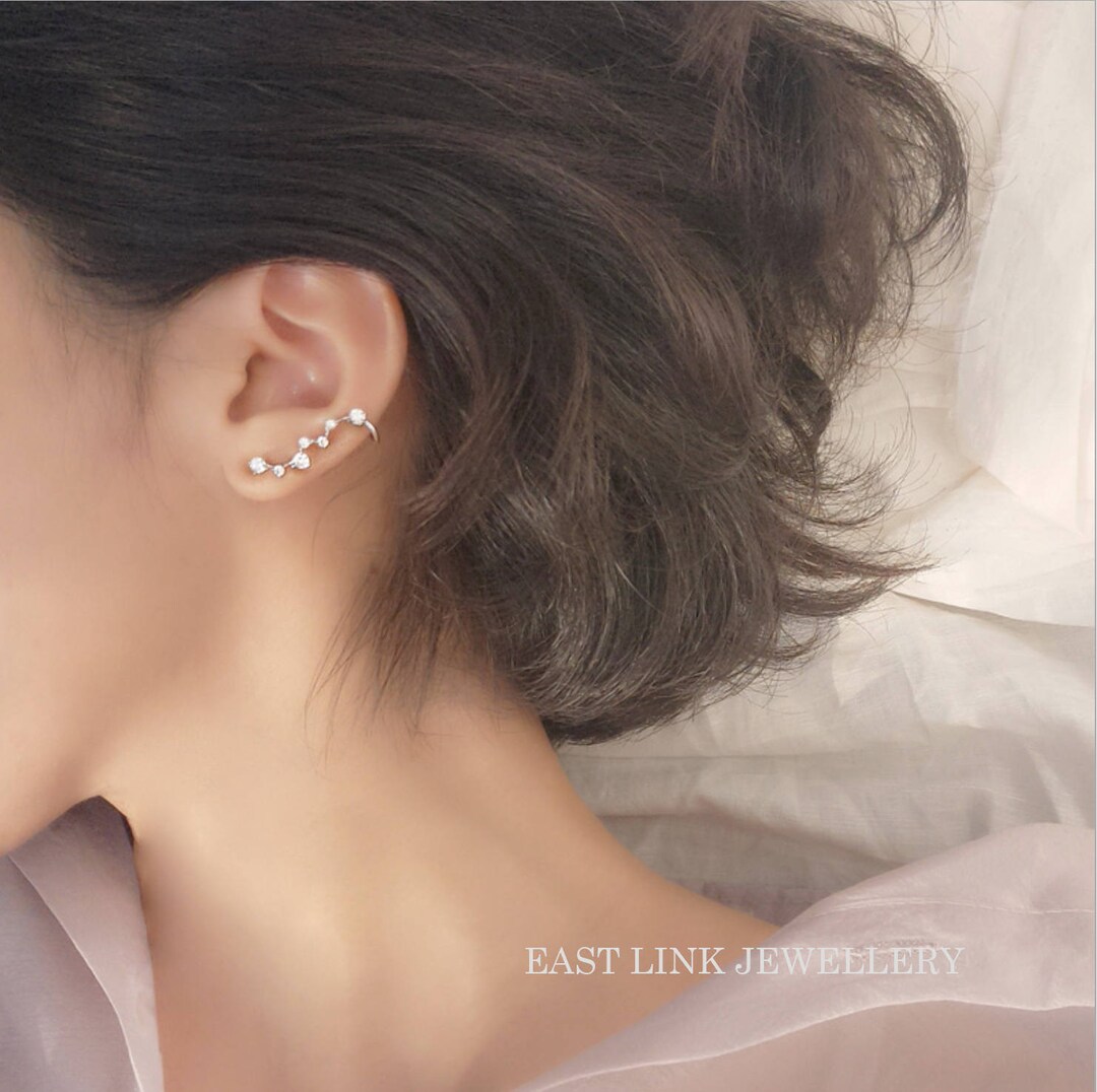 Sterling Silver Ear Climbers Crystal Star Ear Climbers Ear Crawlers Big ...