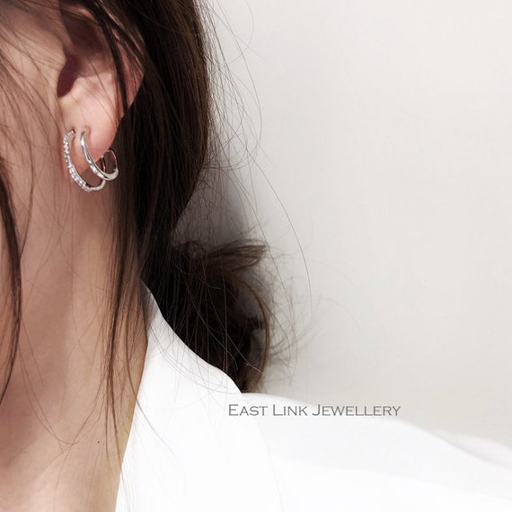 Sterling Silver Double Hoop Earrings Crystal Earrings Circle Hoop Earrings Womens Earrings by East Link Jewellery Etsy