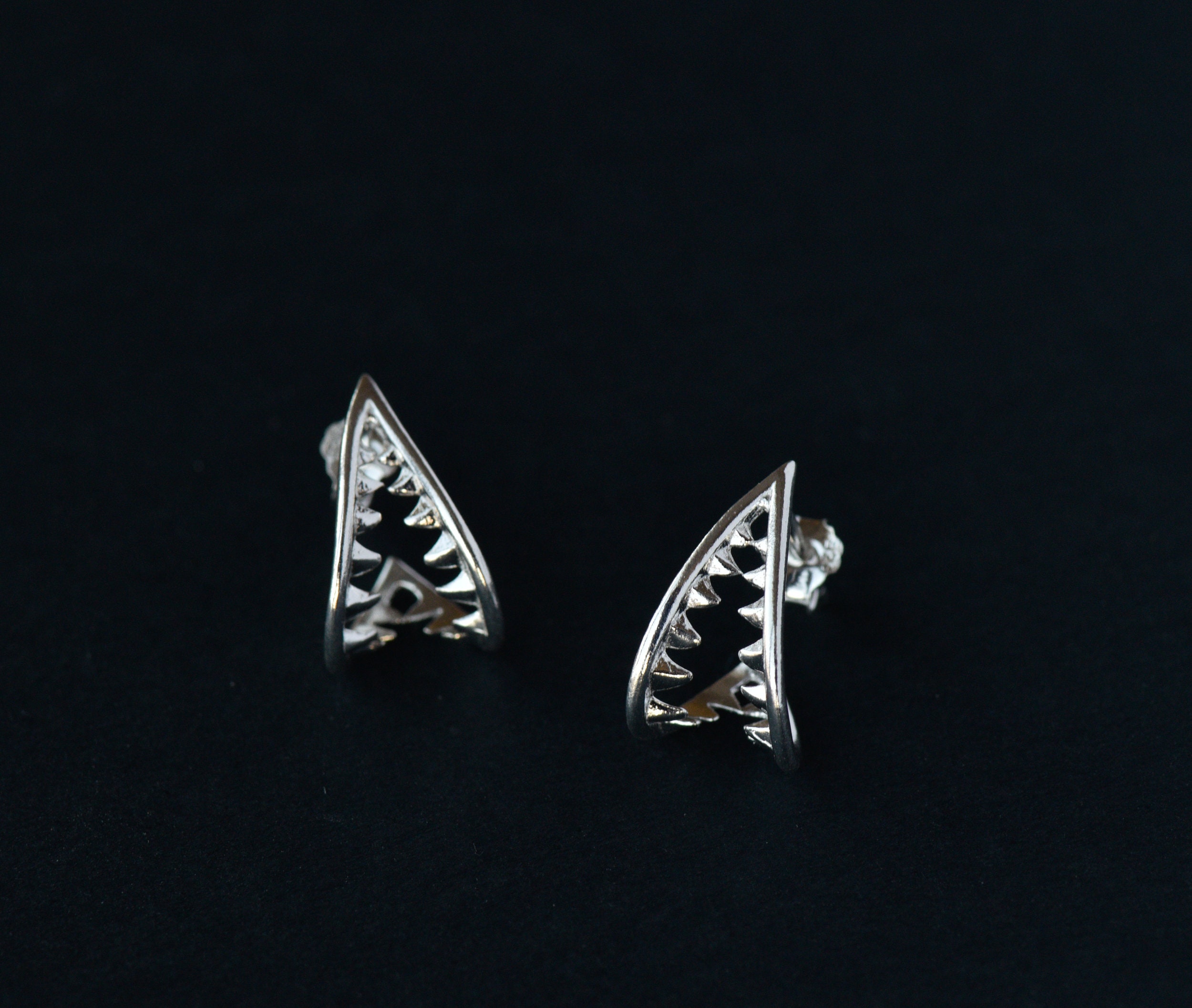 925 Sterling Silver 3D Shark Teeth Earrings Shark Tooth - Etsy UK