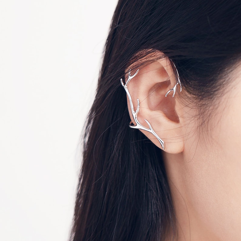 925 Sterling Silver Antlers Ear Wrap Silver Antlers Ear Cuff - Etsy