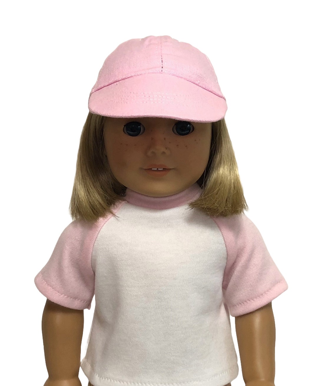 Baseball Cap Set for American Girl Doll Pink Hat Cap, Knit Raglan ...